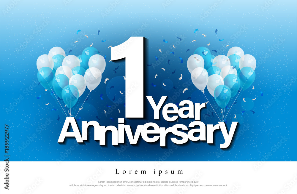 1st year anniversary greeting card lettering template with balloon and ...