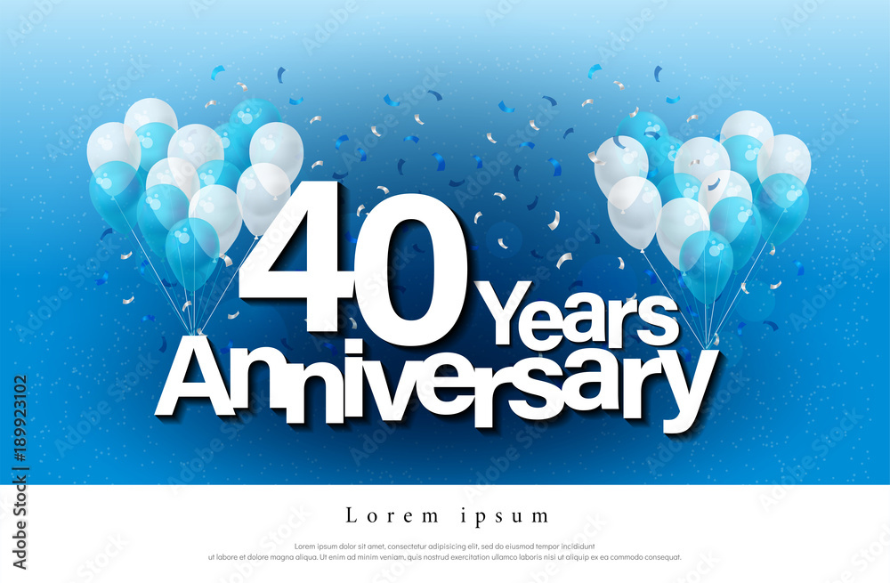 40th years anniversary greeting card lettering template with balloon ...