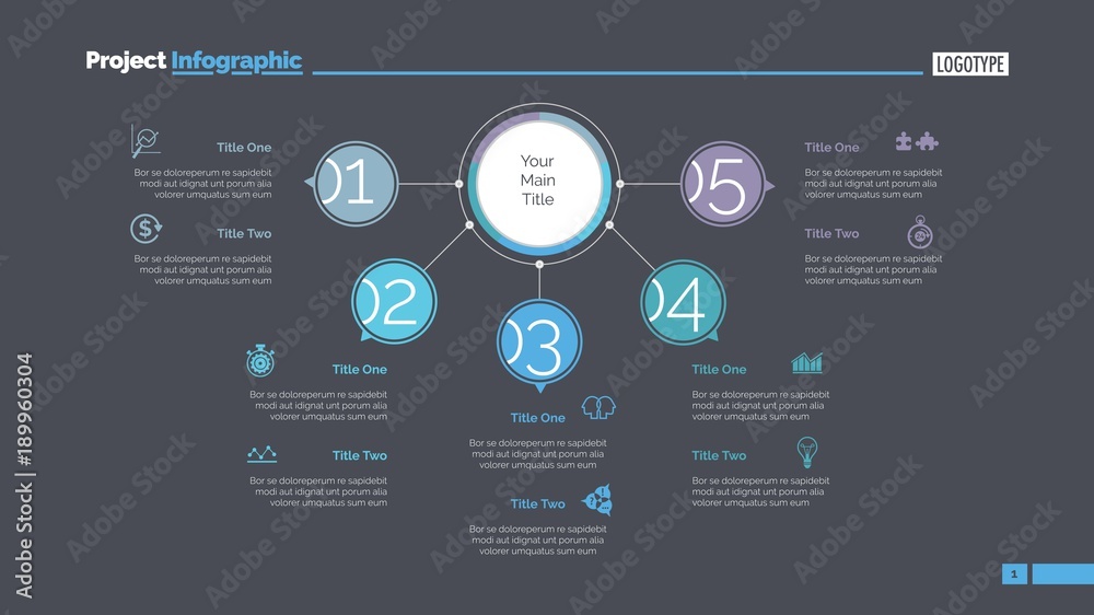Five Points Workflow Slide Template Stock Vector | Adobe Stock