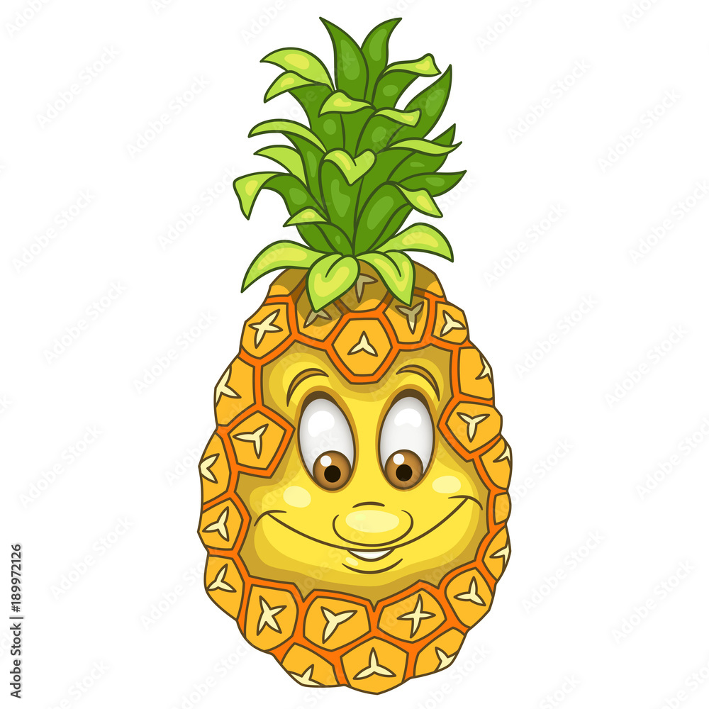 Cartoon Pineapple. Happy Fruit Emoticon. Smiley. Emoji. Eco Food symbol ...