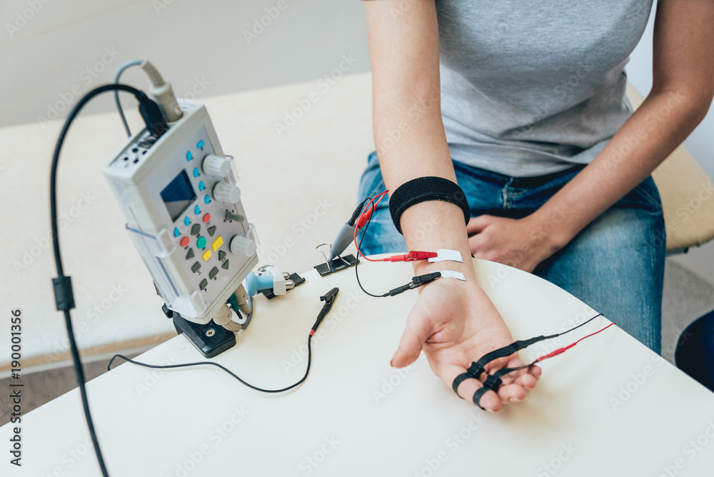 Patient nerves testing using electromyography. EMG Stock Photo | Adobe ...