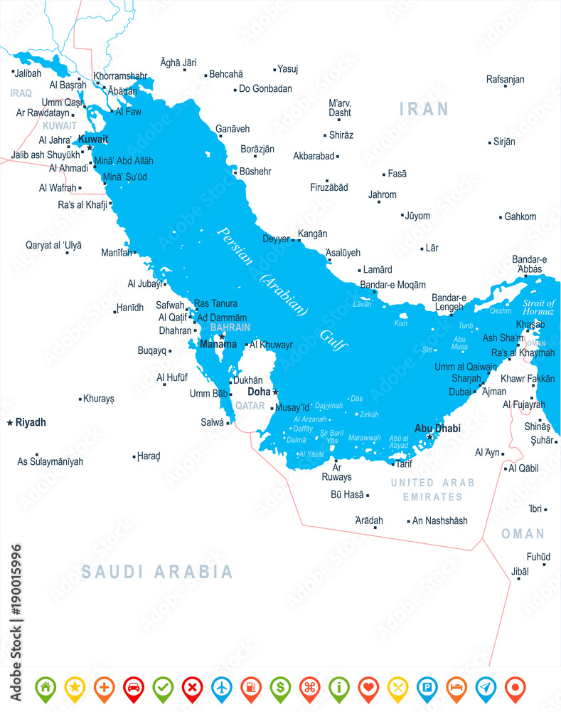 Persian Gulf Map - Vector Illustration Stock Vector | Adobe Stock