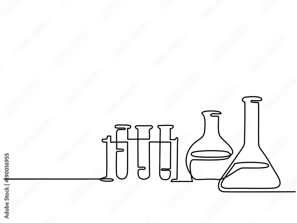 Continuous line drawing. Chemical lab retorts. Vector illustration ...