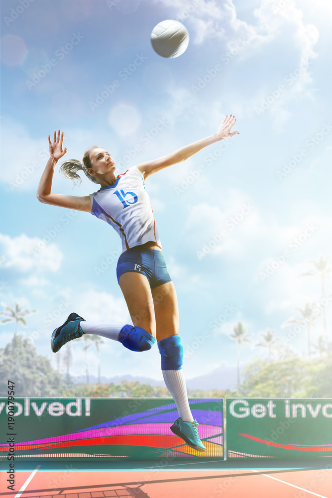Professional female volleyball player in action on the court Stock ...