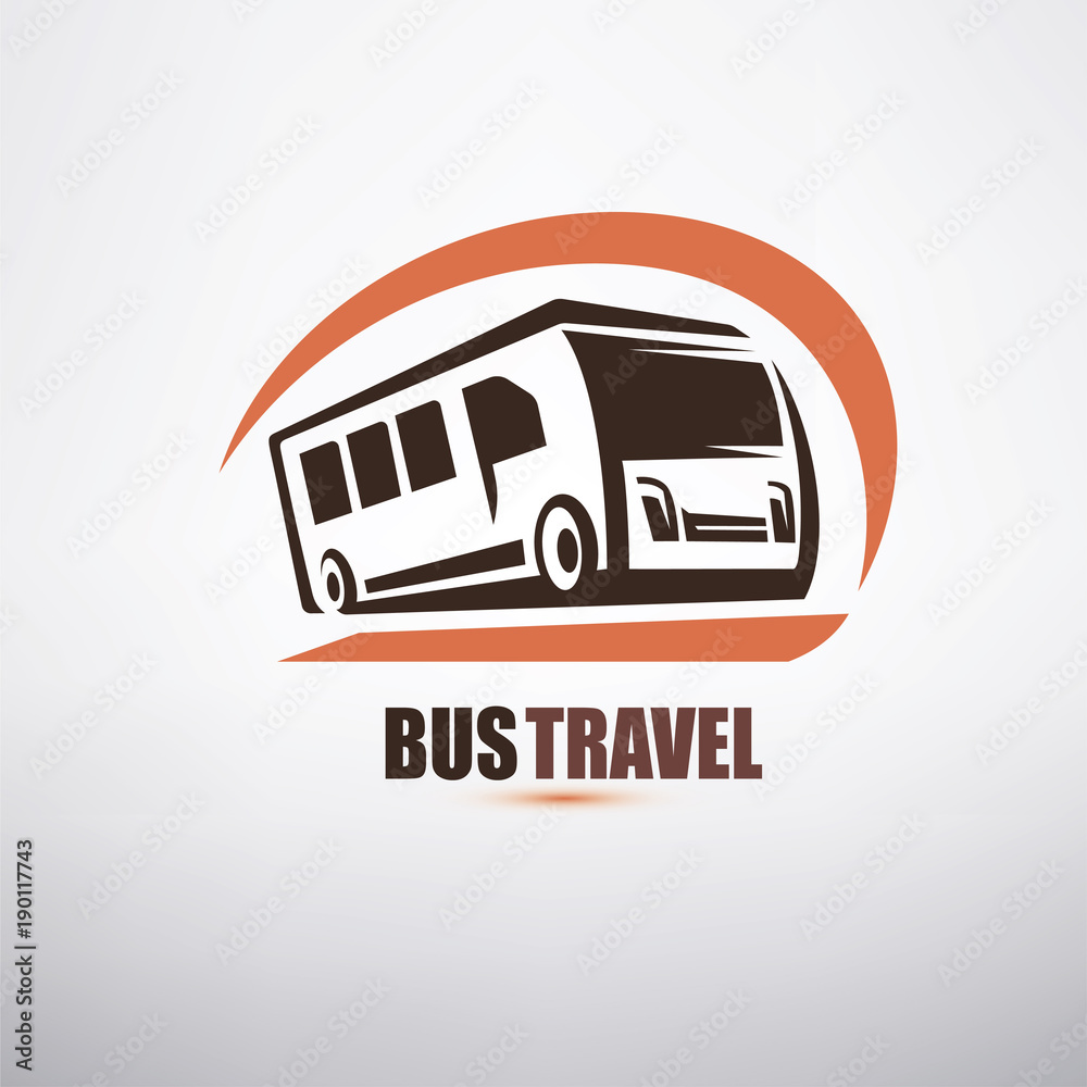 stylized cartoon bus symbol with happy face, logo or emblem template ...