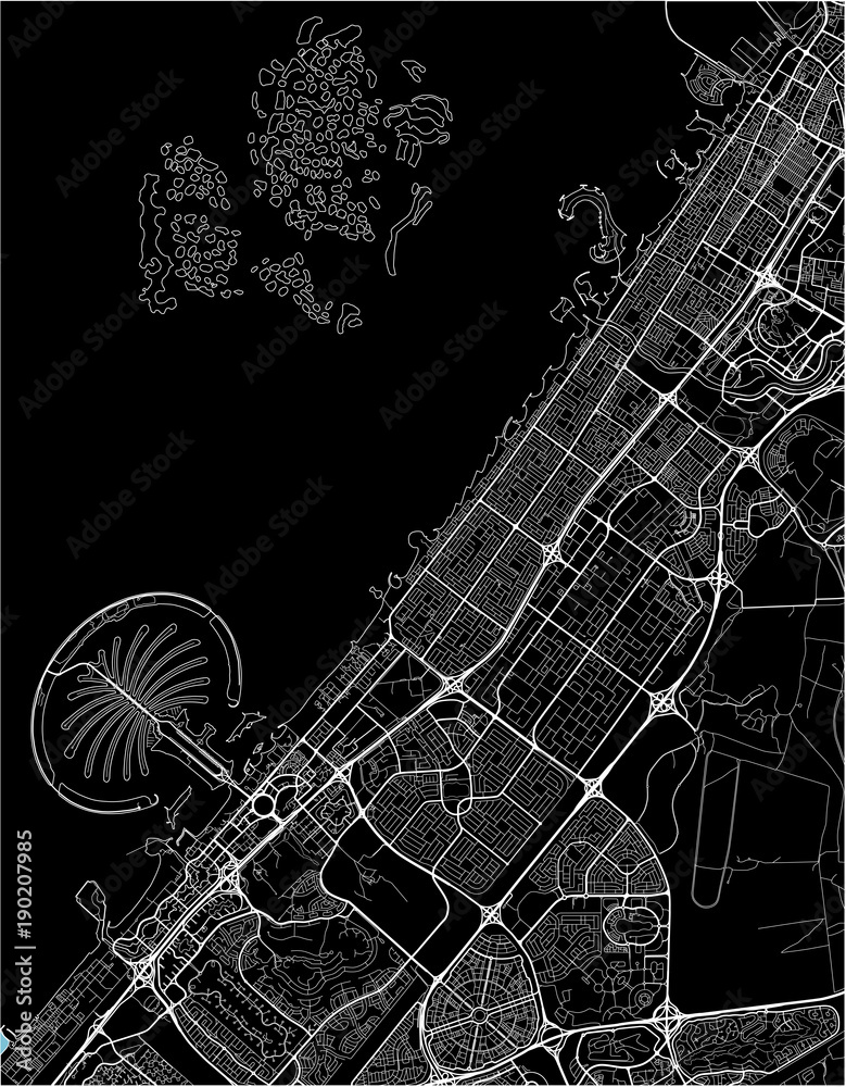 Black and white vector city map of Dubai with well organized separated ...