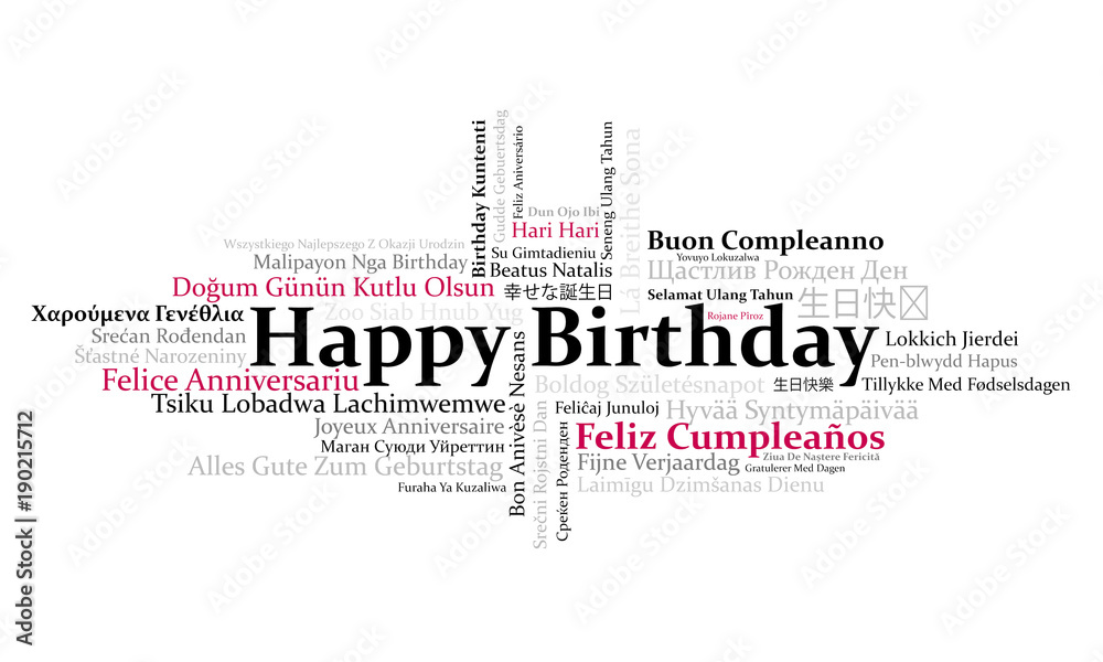 Happy birthday in different languages Stock Vector | Adobe Stock