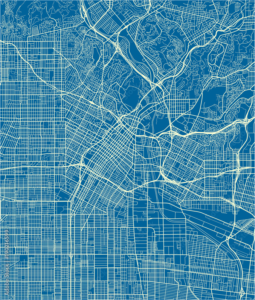 Blue and White vector city map of Los Angeles with well organized separated layers. Stock Vector ...
