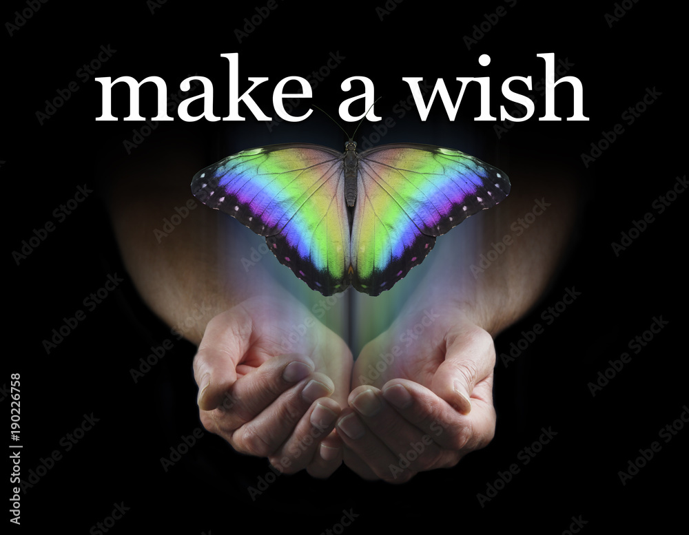 Make a Wish - Male cupped hands emerging from black background with a ...