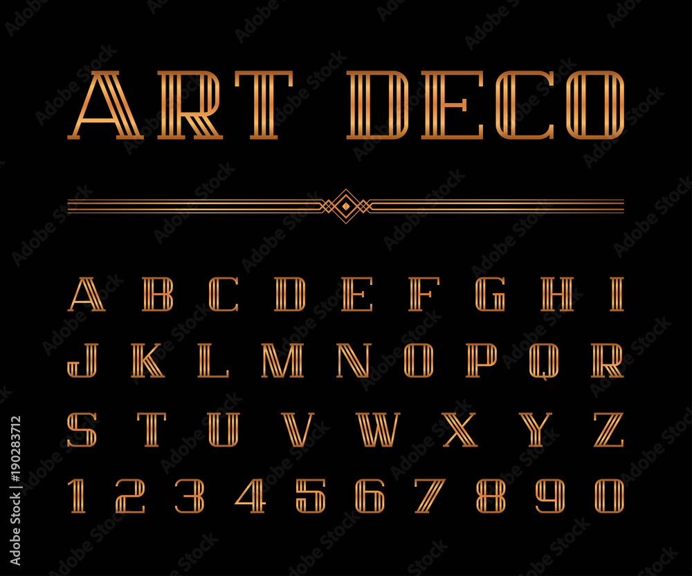 Vector of Art Deco font and alphabet, Gold letters set. The Great ...