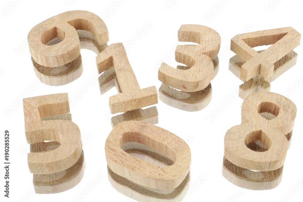 White background with various numbers of wood Stock Photo | Adobe Stock