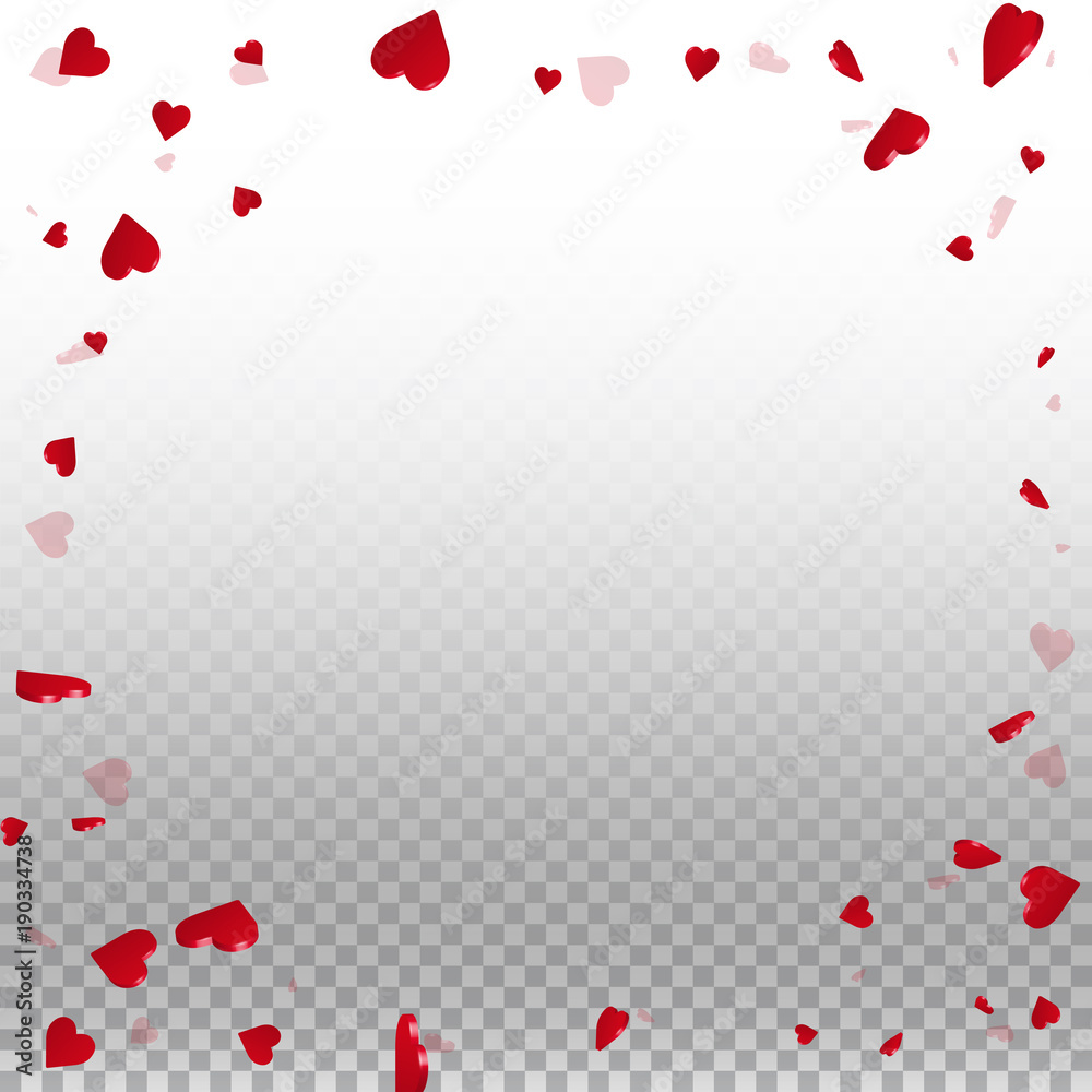 3d hearts valentine background. Round random frame on transparent grid ...