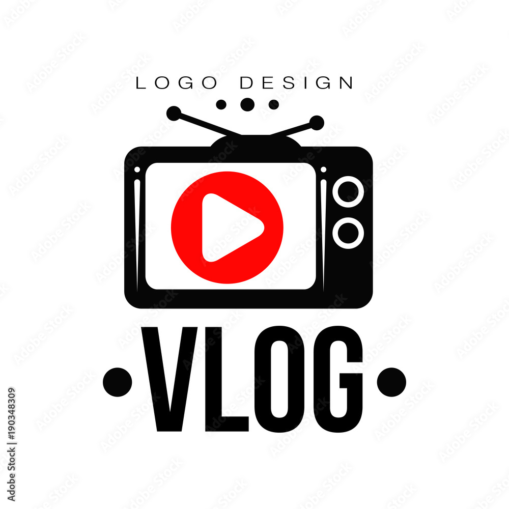 เวกเตอร์ Stock Creative logo for video vlog or channel. Emblem with red ...