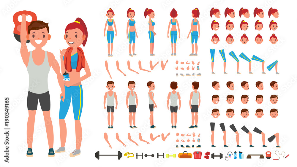 Fitness Girl, Man Vector. Animated Sport Male, Female Character ...