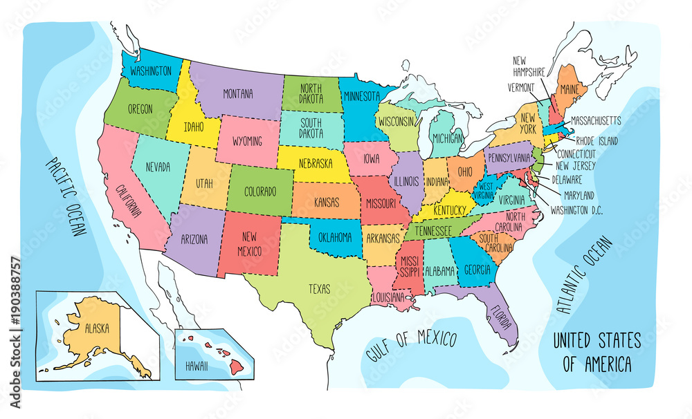 50 States Of America Map