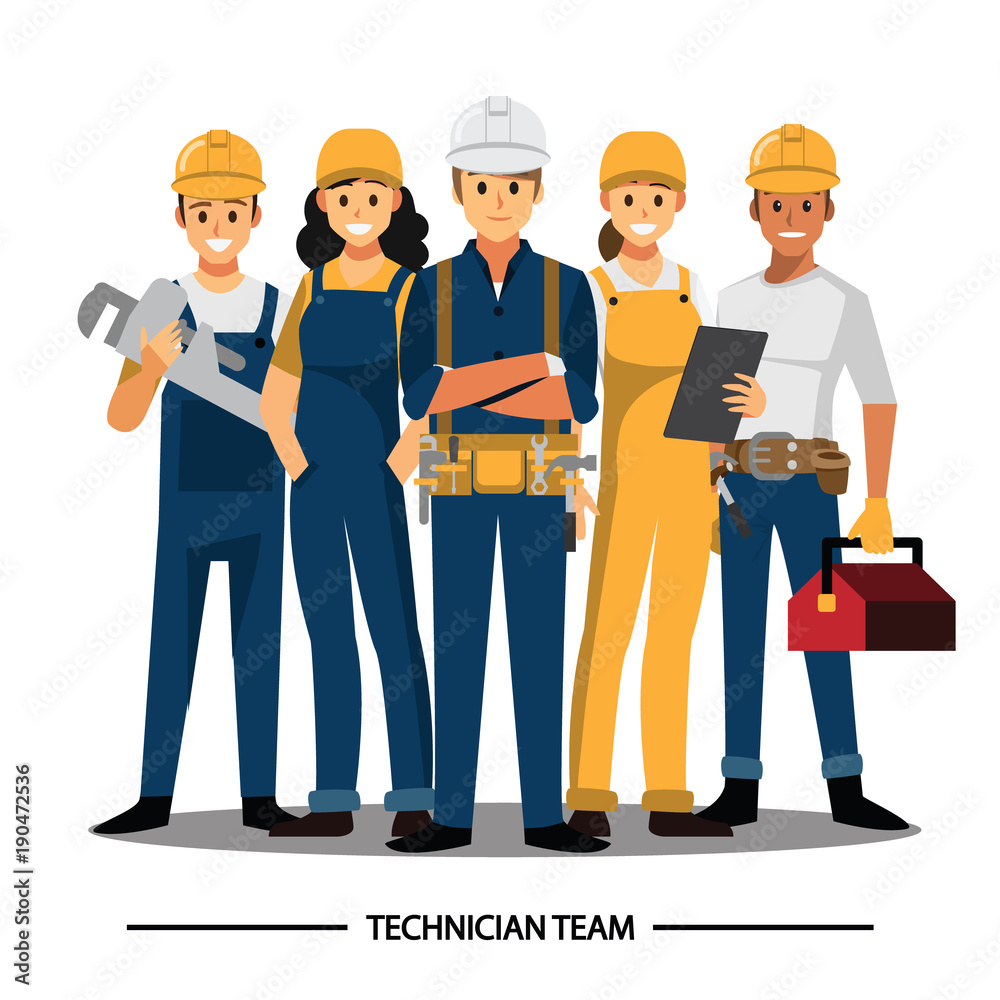 Technician and builders and engineers and mechanics People teamwork ...