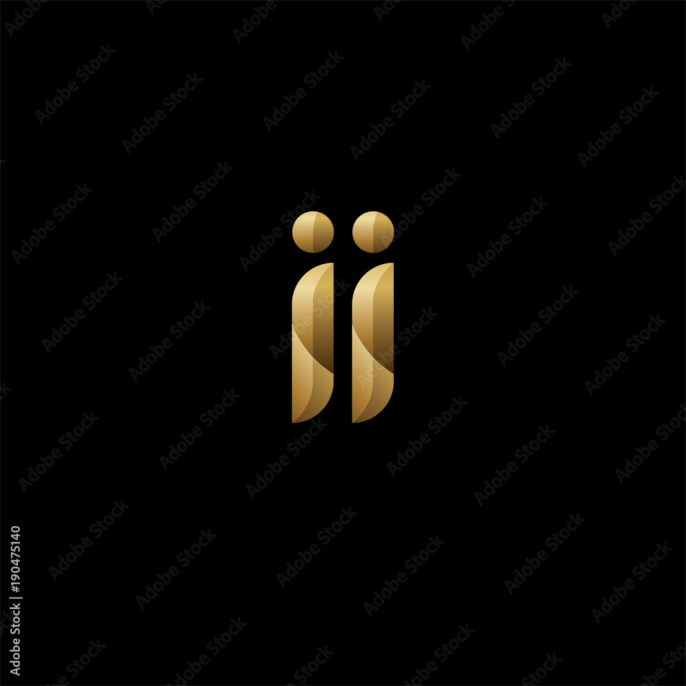 Initial lowercase letter ii, swirl curve rounded logo, elegant golden ...