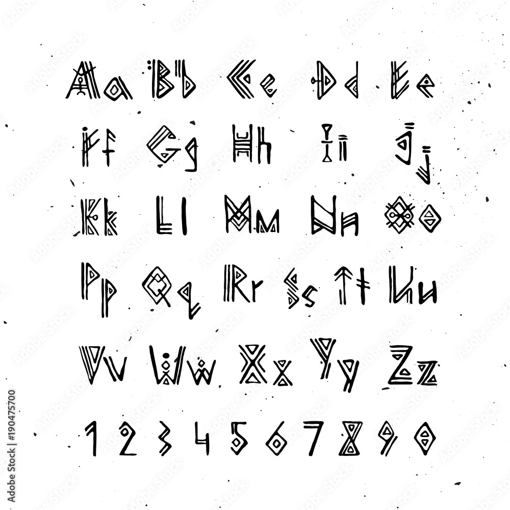 Old Norse Scandinavian font. Runic alphabet, futhark style letters ...