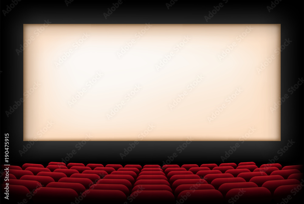 Cinema auditorium with screen and red seats. Vector 스톡 벡터 | Adobe Stock