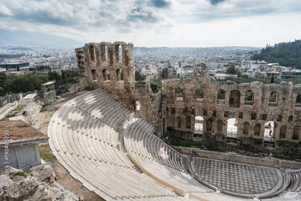 Odeon of Herodes Atticus, Amphitheater in Greek Acropolis Stock Photo ...