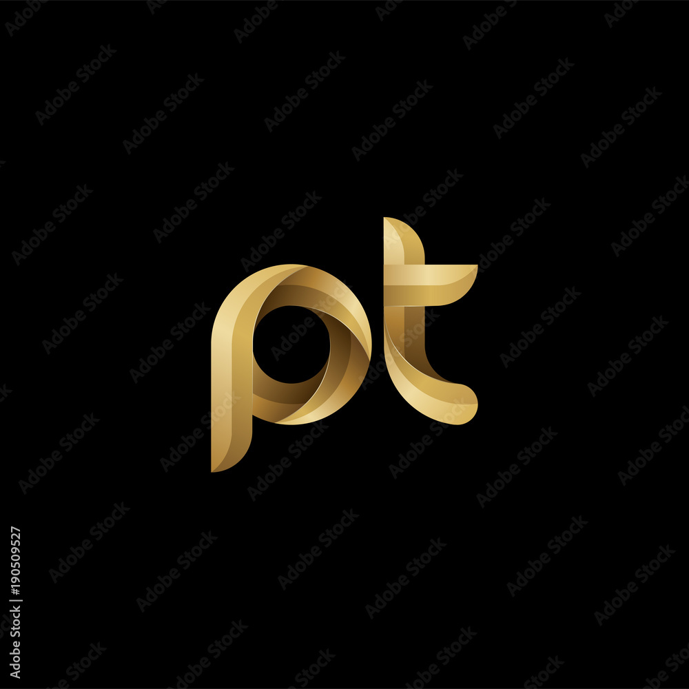 Initial lowercase letter pt, swirl curve rounded logo, elegant golden ...