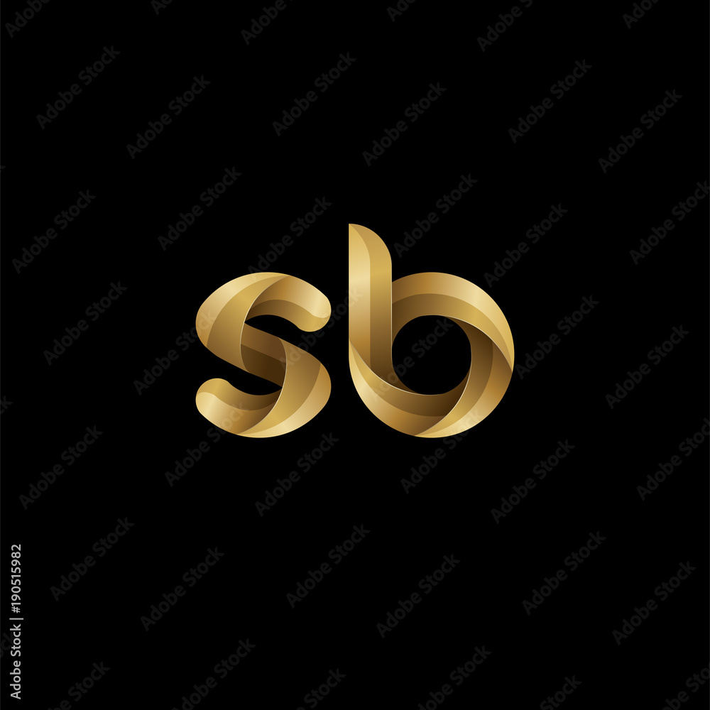 Initial lowercase letter sb, swirl curve rounded logo, elegant golden ...