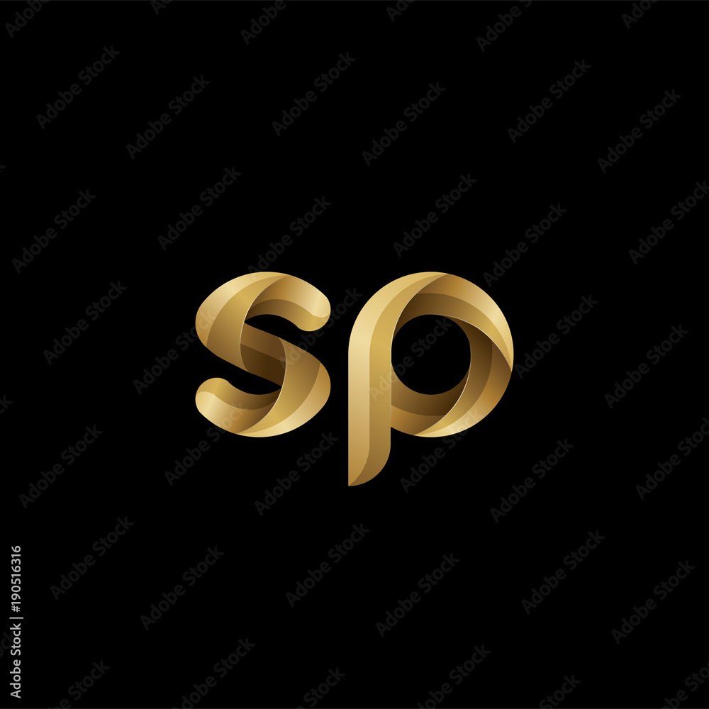 Initial lowercase letter sp, swirl curve rounded logo, elegant golden ...