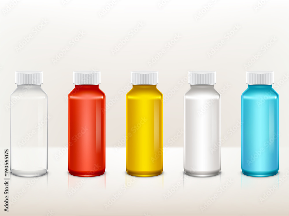 Vector realistic plastic pharmaceutical medical bottle or drawing paint ...