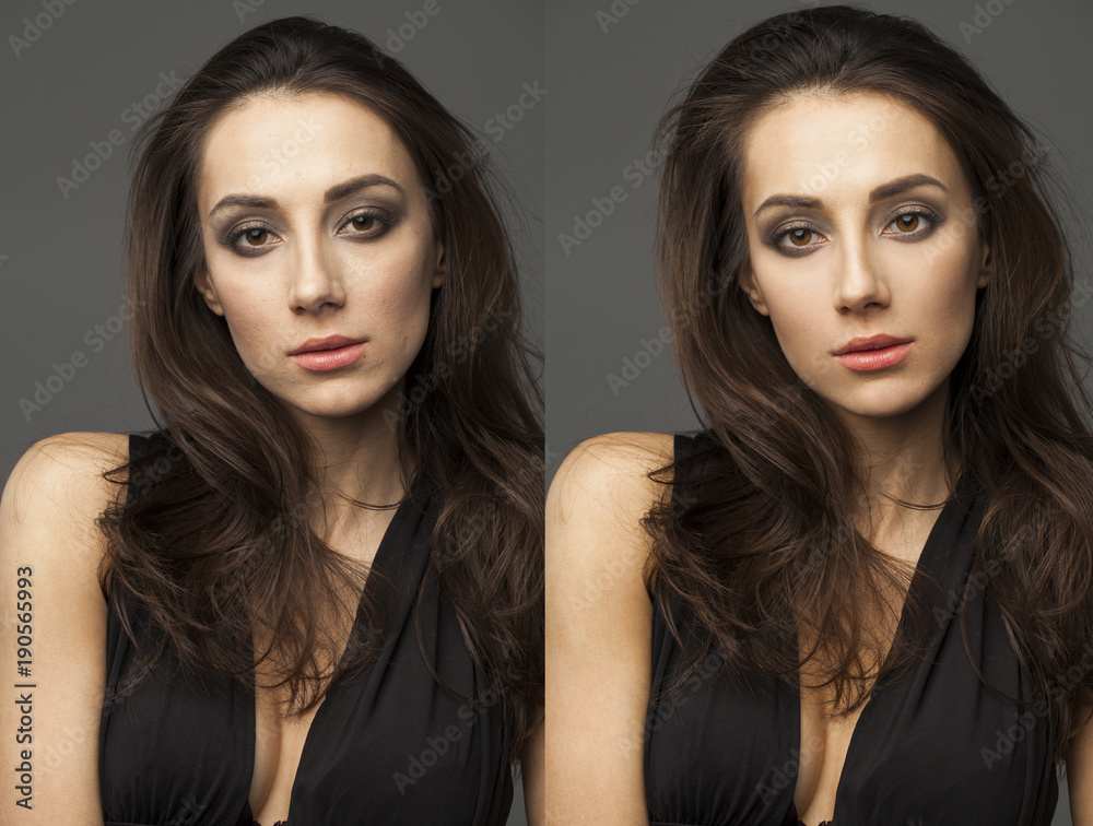 Female face before and after retouch Stock Photo | Adobe Stock