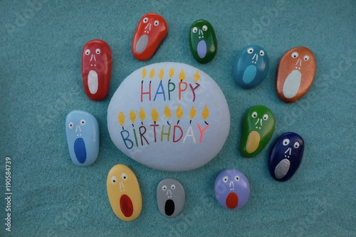 Happy Birthday stone with screaming multicolored rocks Stock Photo ...