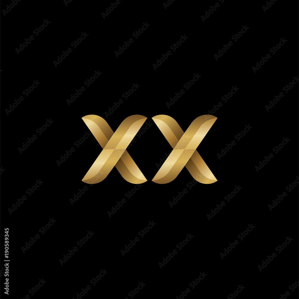 Initial lowercase letter xx, swirl curve rounded logo, elegant golden ...