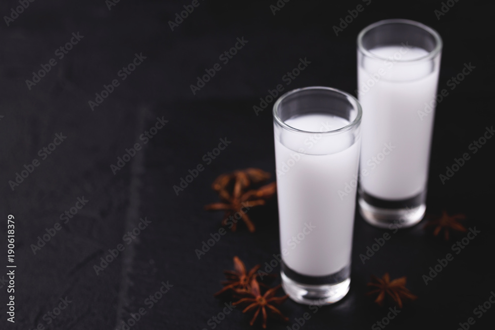 Alcohol Raki with anis. Turkish, Greek aperitif arak, Ouzo Stock Photo ...