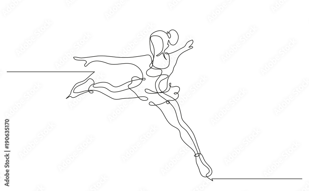 Continuous line drawing. Illustration shows a skater performs exercises ...