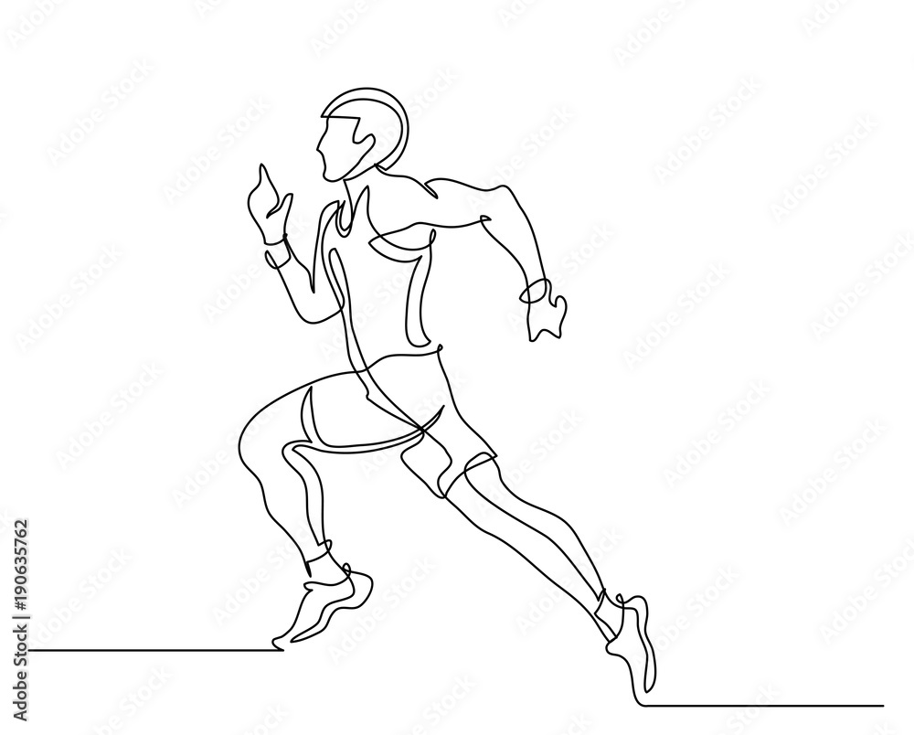 Continuous line drawing. Illustration shows a athlete. Running man ...