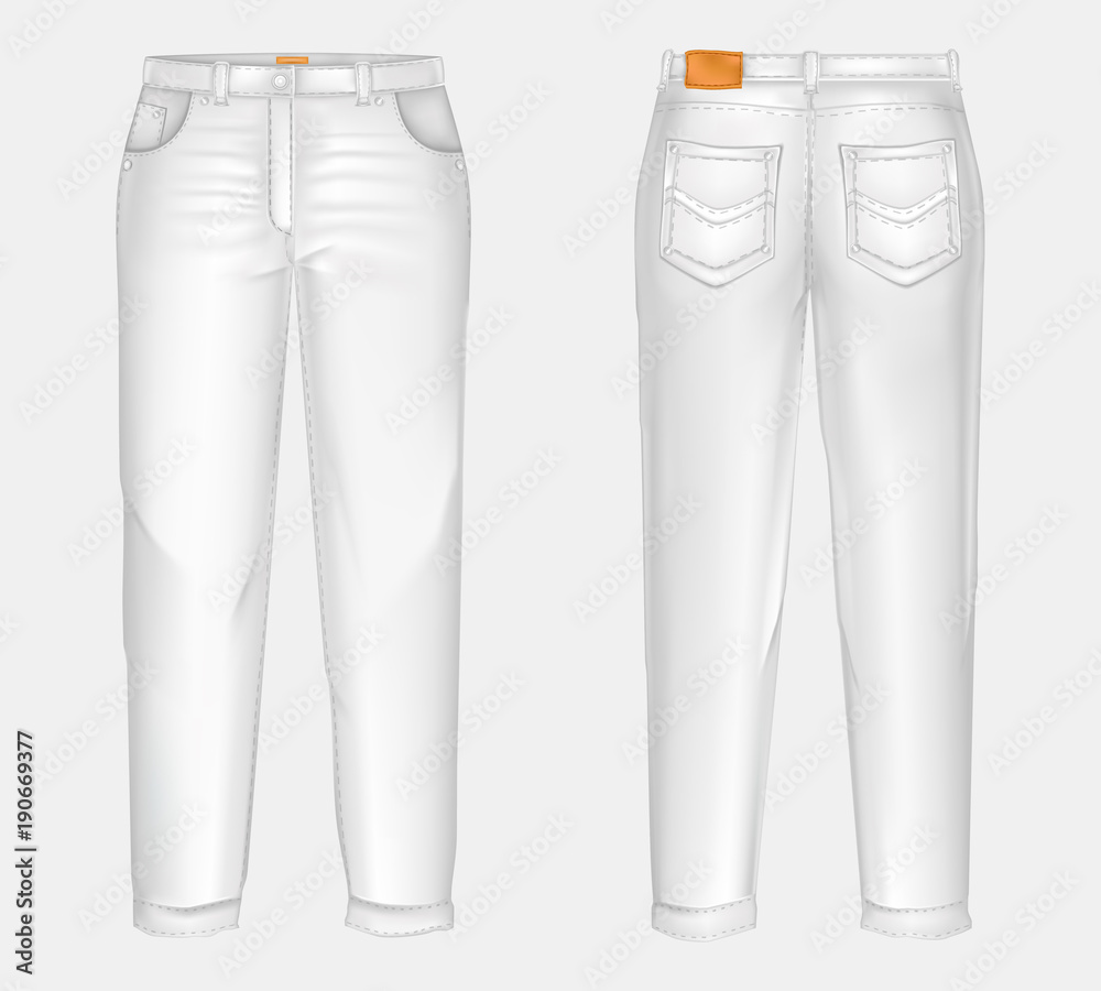 Vector realistic white casual jeans, unisex model, straight and baggy ...