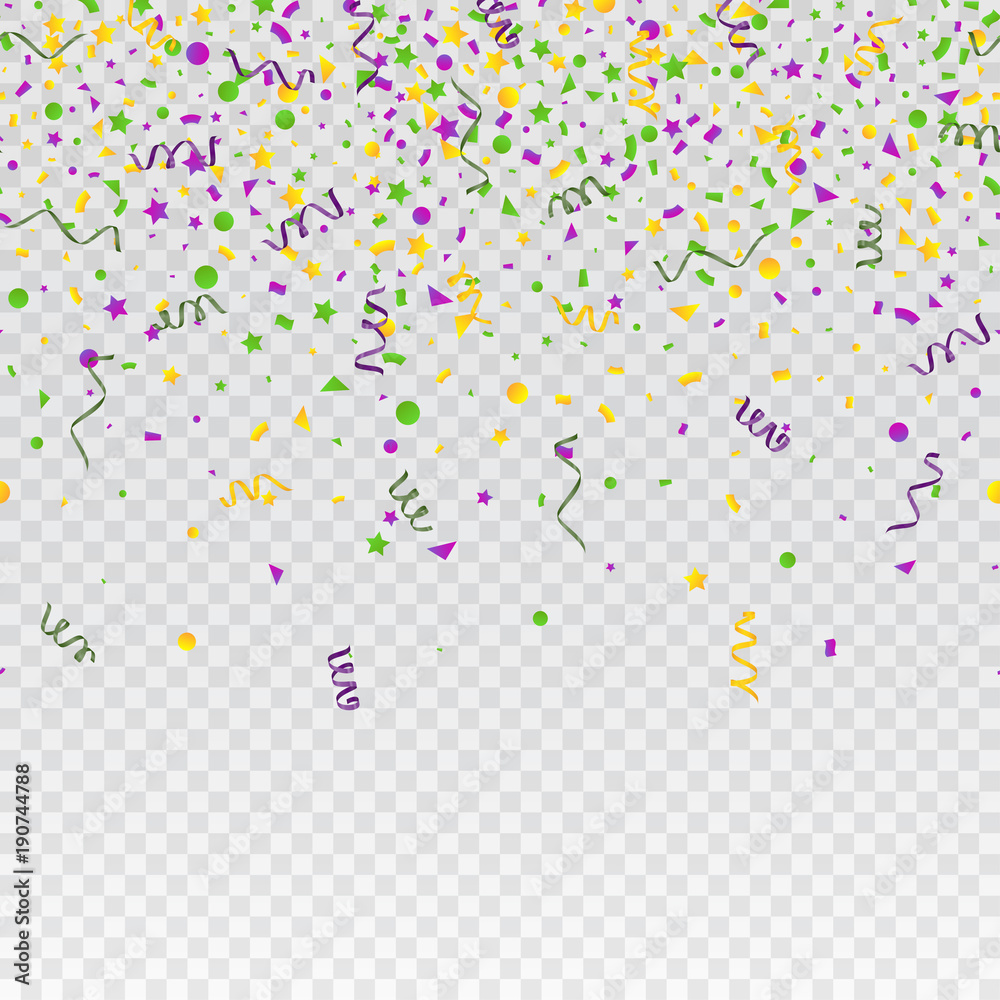 Mardi Gras carnival confetti seamless background. Traditional colors ...