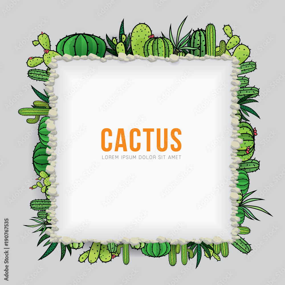 Cactus frame design with text. Vector illustration of background with ...