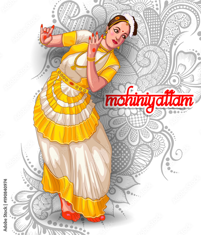 illustration of Indian mohiniyattam dance form Stock Vector | Adobe Stock