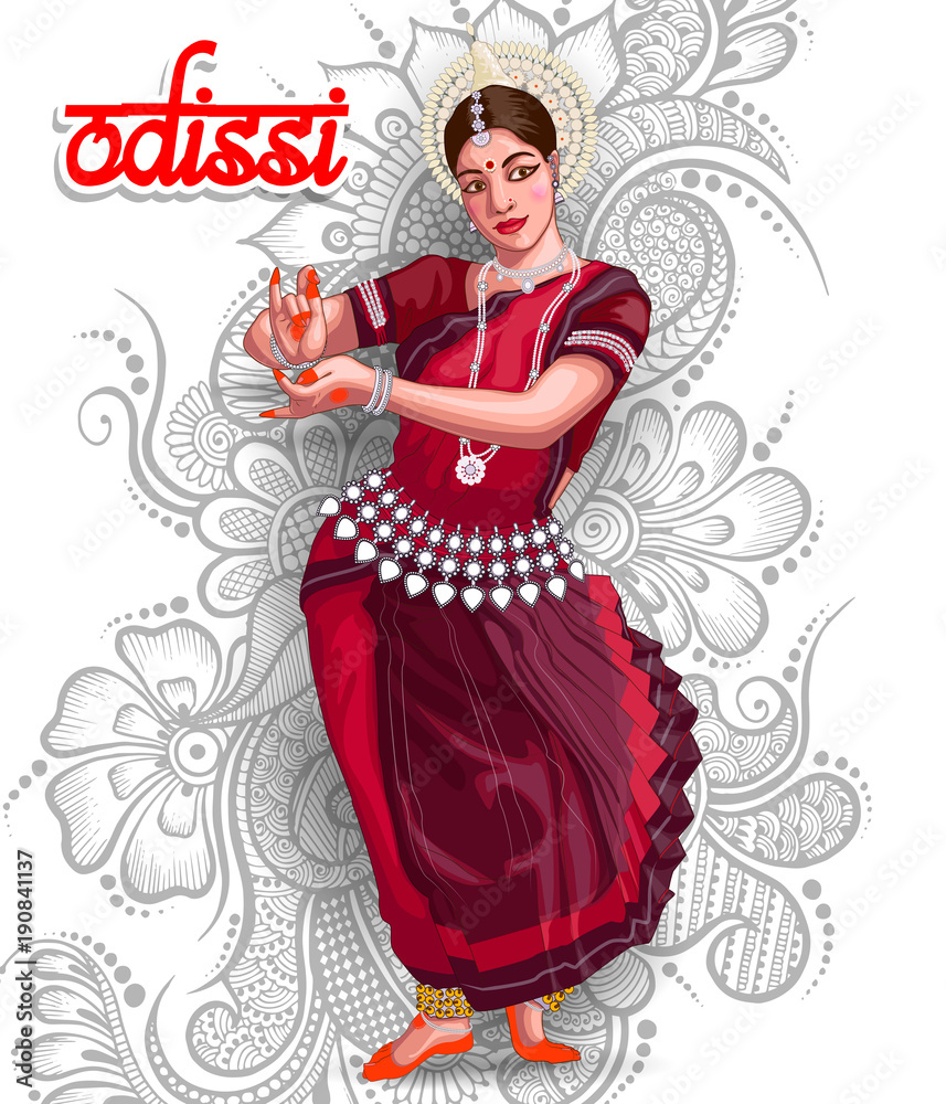 illustration of Indian odissi dance form Stock Vector | Adobe Stock