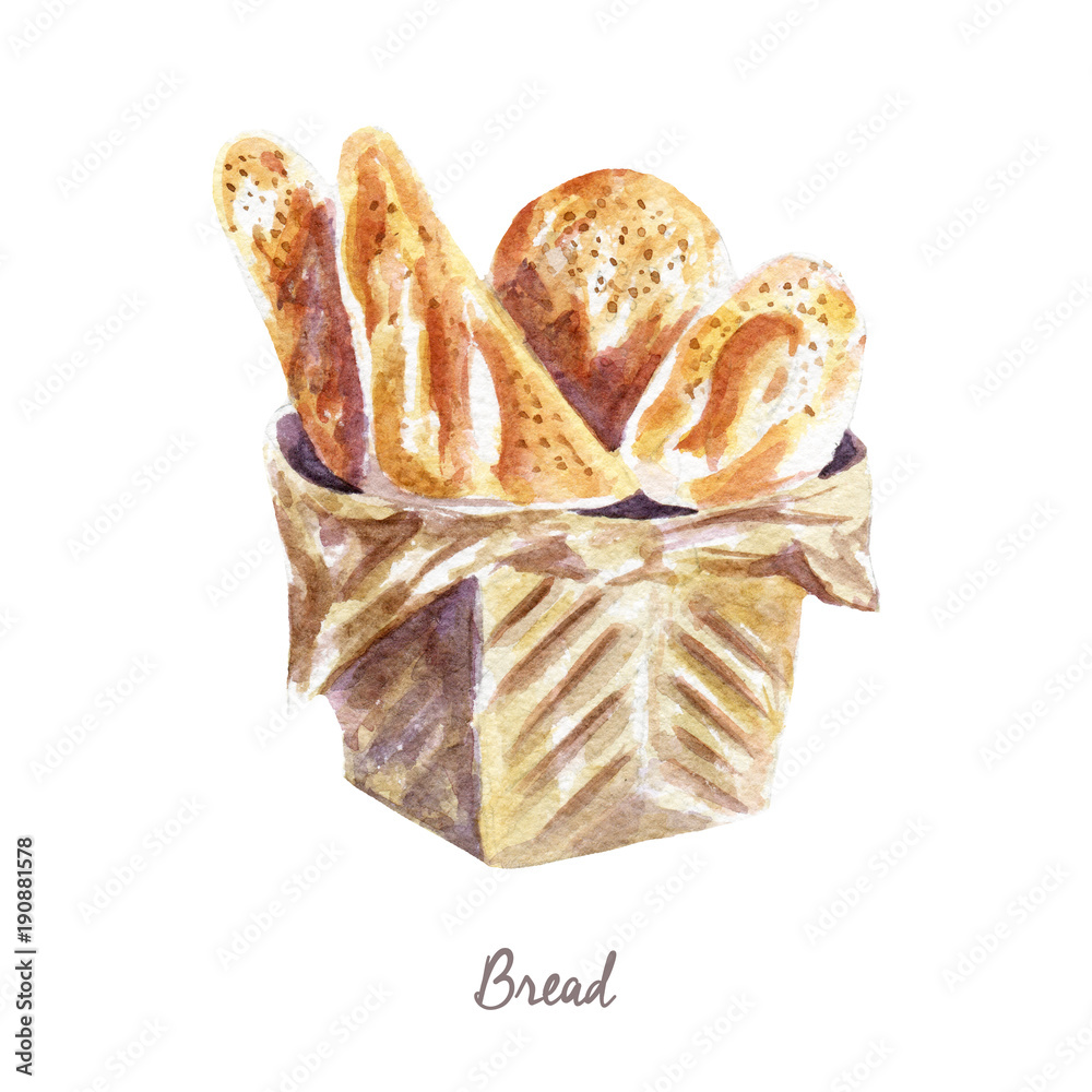 Watercolor bakery Clipart - bread Stock Photo | Adobe Stock
