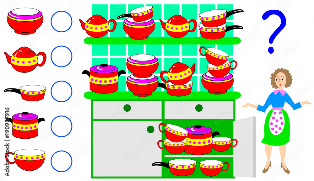 Logic exercise for children. Need to count the quantity of dishes and ...