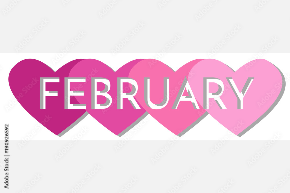 February Single Word With Hearts Banner Vector Illustration 3 Stock ...