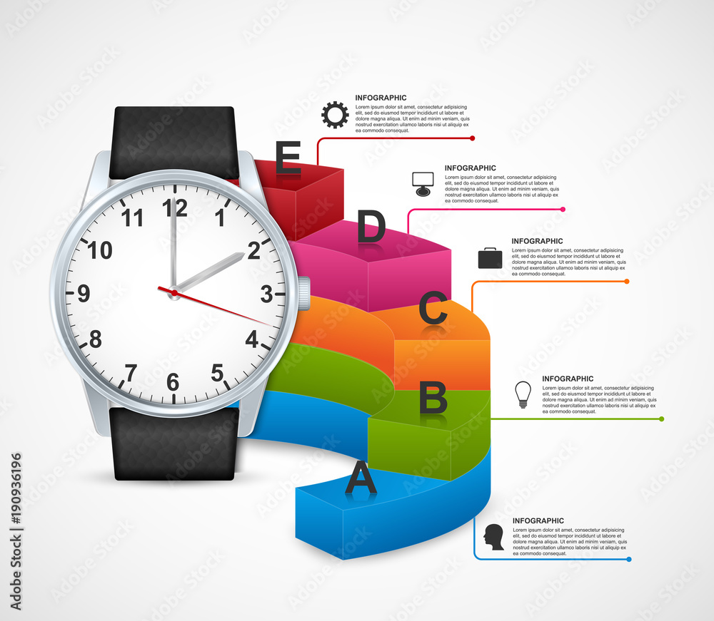 Design infographics with clock. Can be used for business presentations ...