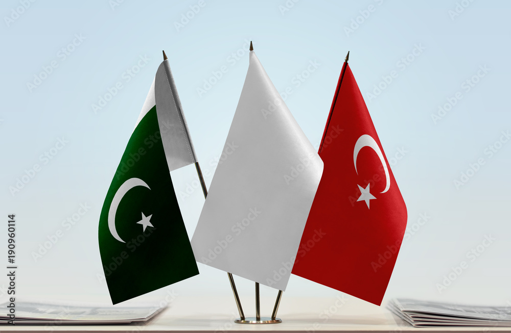 Flags of Pakistan and Turkey with a white flag in the middle Stock ...
