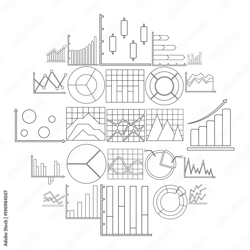 Vector de Stock Chart diagram icon set. Outline illustration of 25 ...