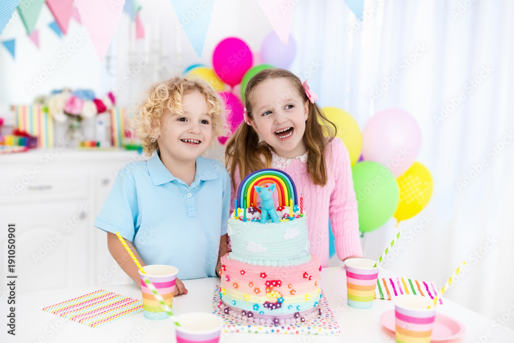 Kids birthday party with cake Stock Photo | Adobe Stock