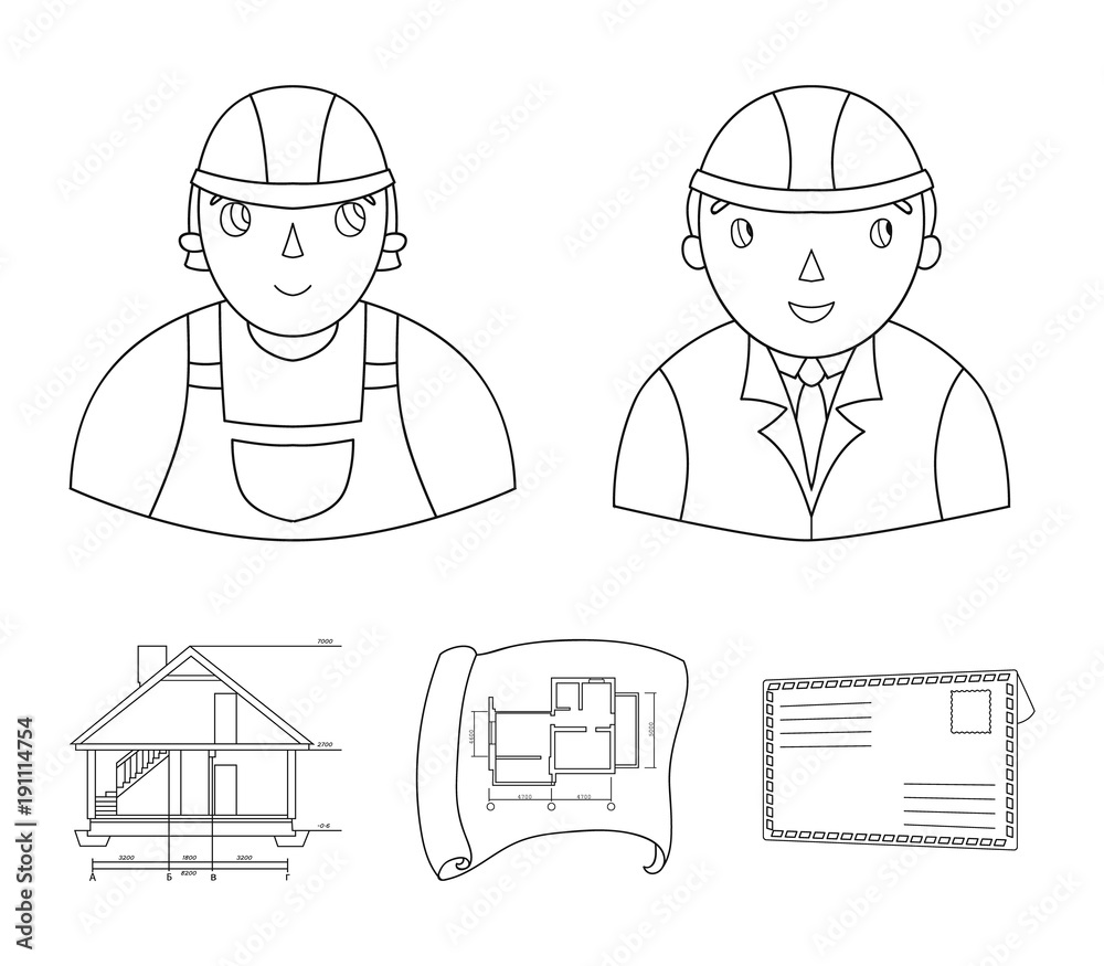 Engineer-constructor, construction worker, site plan, technical drawing ...