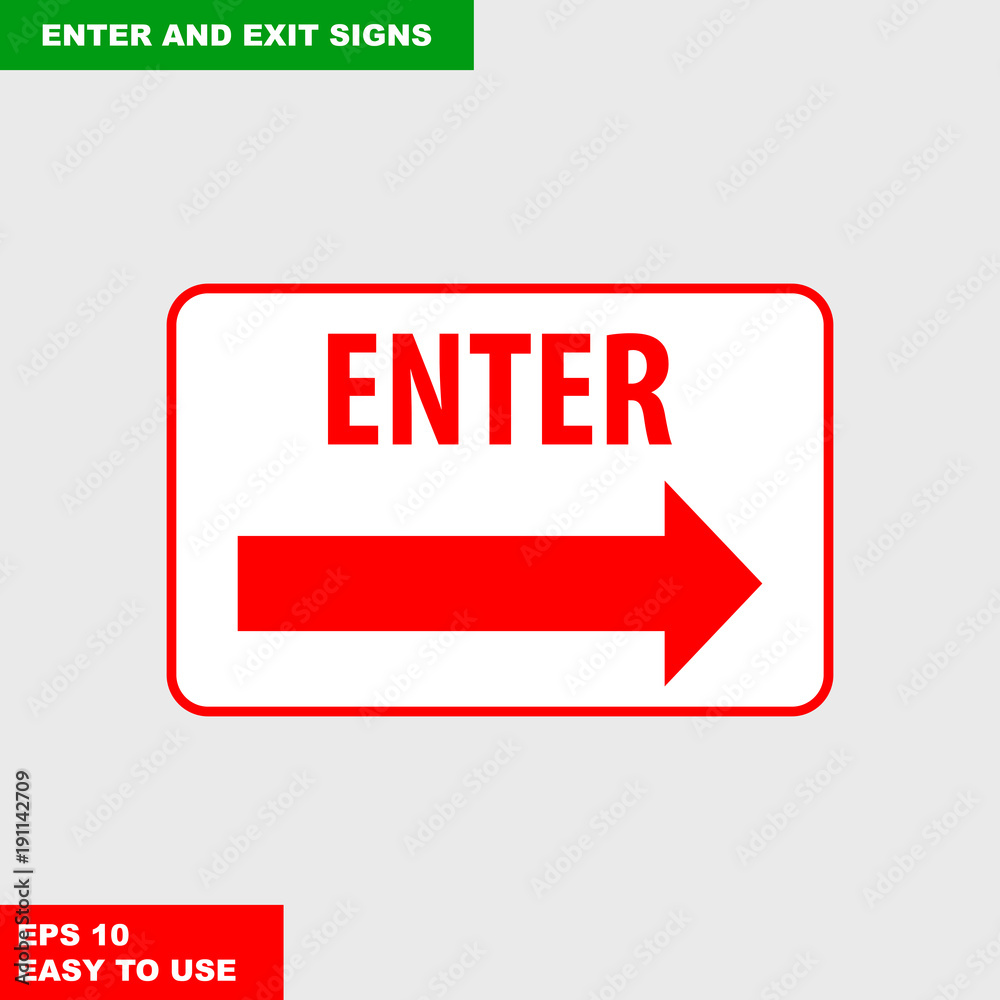 Enter and exit, arrow, this way, safety speed sign in vector style ...