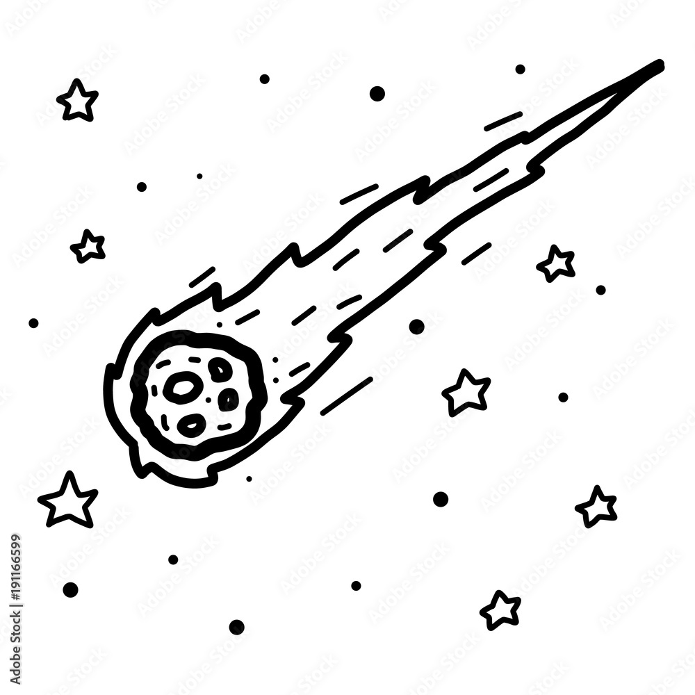 comet and star / cartoon vector and illustration, black and white, hand ...