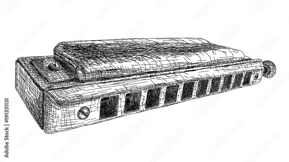Vector illustration drawing of harmonica. Stock Vector | Adobe Stock